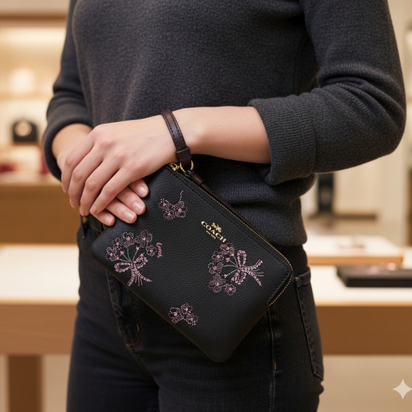 Coach | Bags | Coach Corner Zip Wristlet Ribbon Bouqet Print F7893 ...